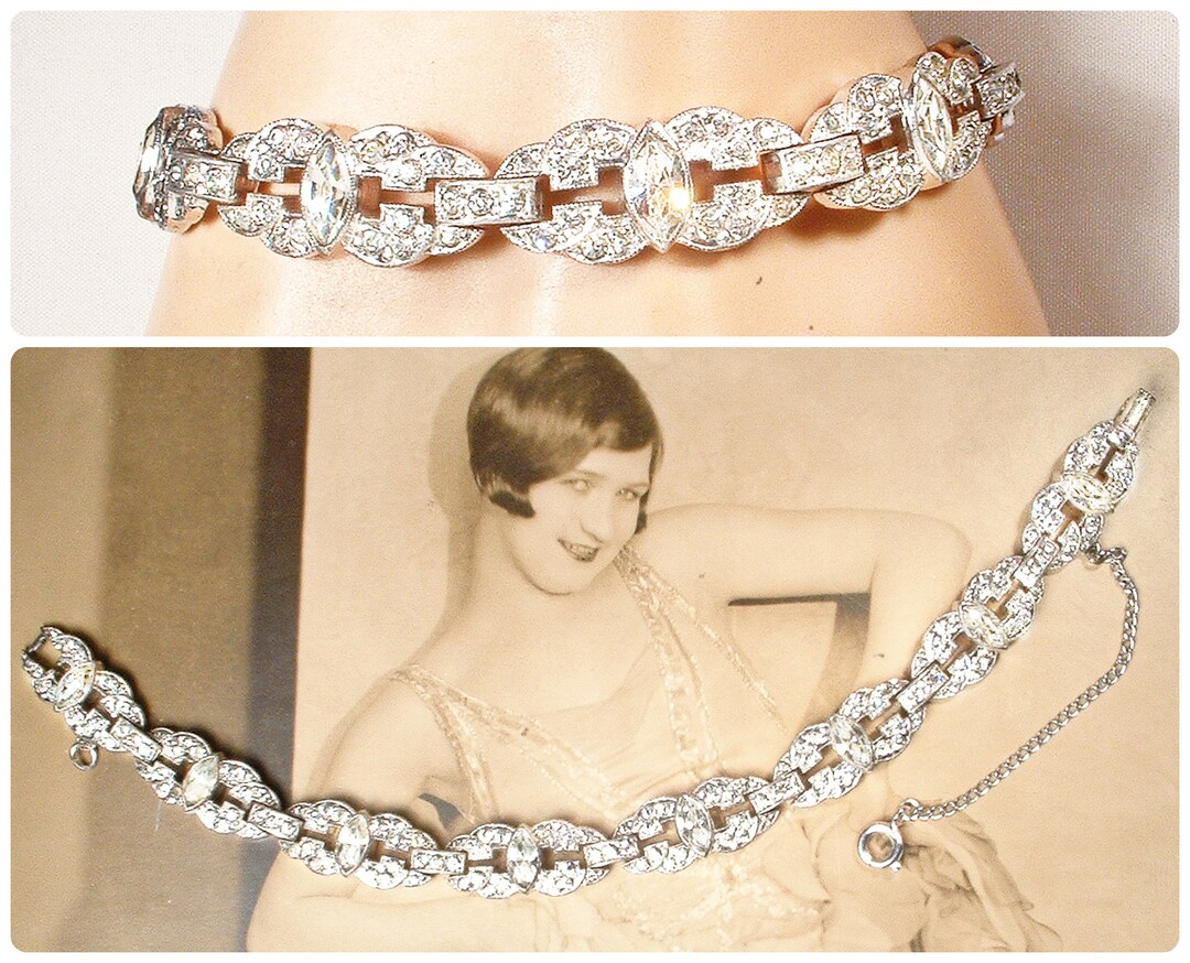 PRISTINE Antique Art Deco ENGEL BROS Rhinestone Bracelet, 1920s Wedding ...