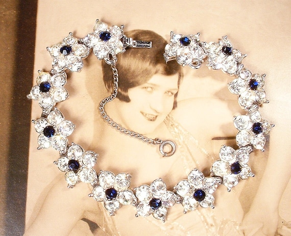 1940s BOGOFF Art Deco Navy Sapphire Flapper Bracelet,… - Gem