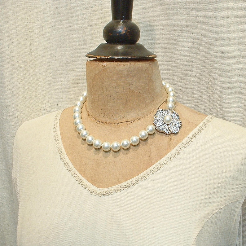 Vintage KJL Art Deco off White/ivory Pearl Necklace, Rhinestone Bridal ...