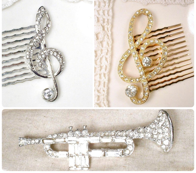 1 Vintage Rhinestone Music Bridal Hair Comb Silver/gold - Etsy