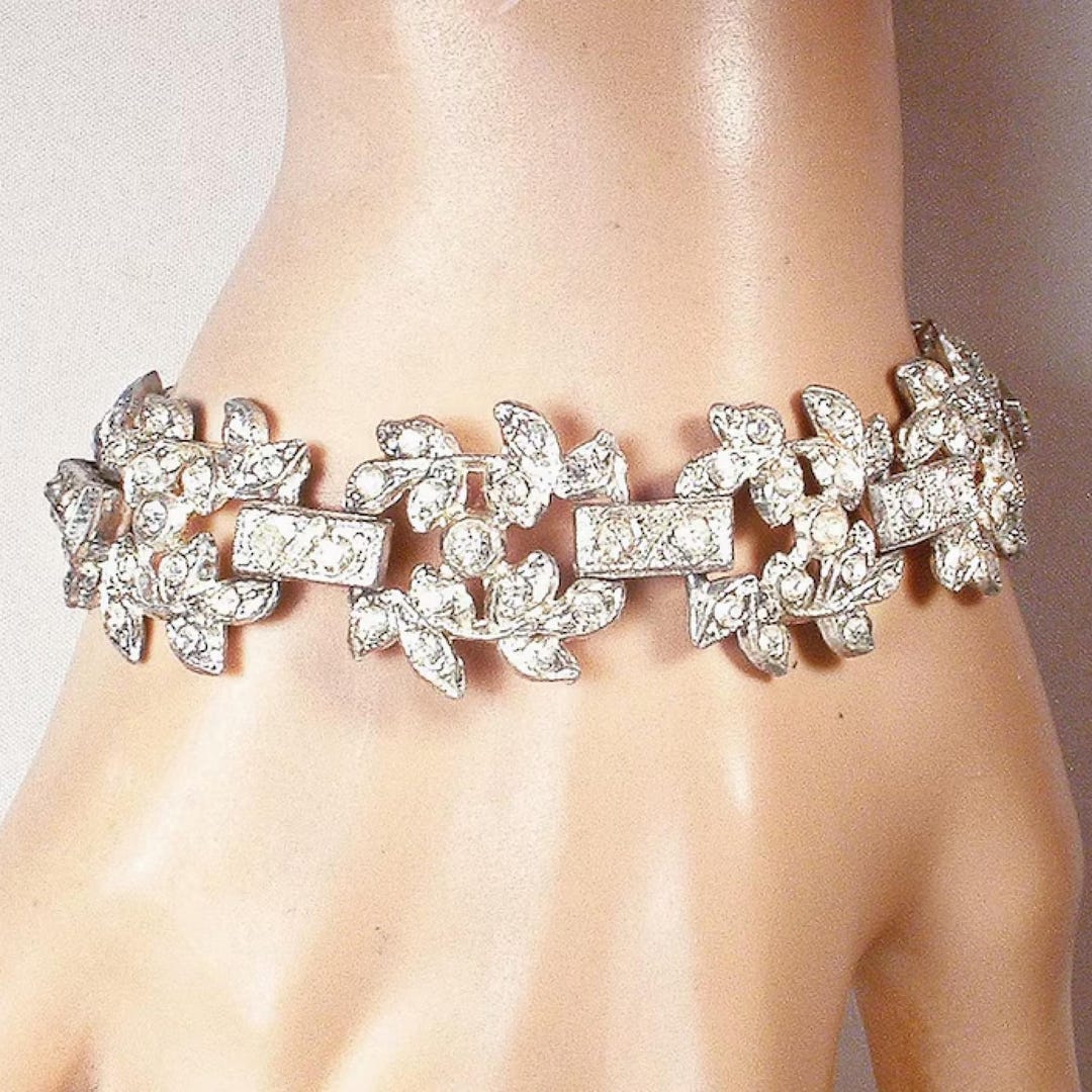 Vintage 1920s Art Deco Rhinestone Bracelet, Wide 1930s Bridal/wedding ...