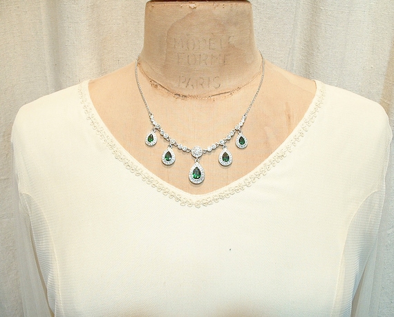 PRISTINE Vintage CAROLEE Art Deco Glam Emerald Rhines… - Gem