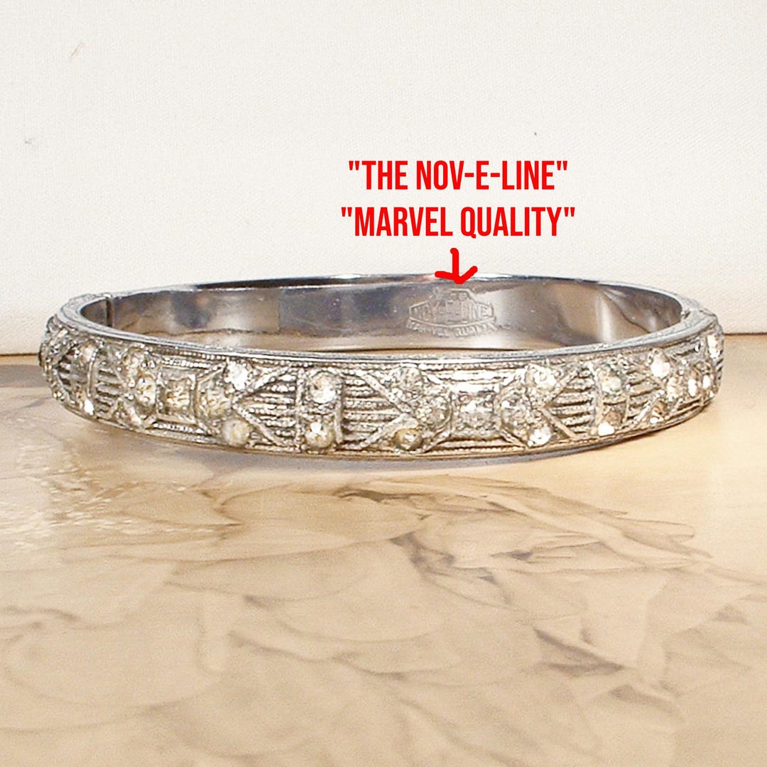 Antique NOV-E-LINE Art Deco Paste Rhinestone Bangle Bracelet, Silver ...