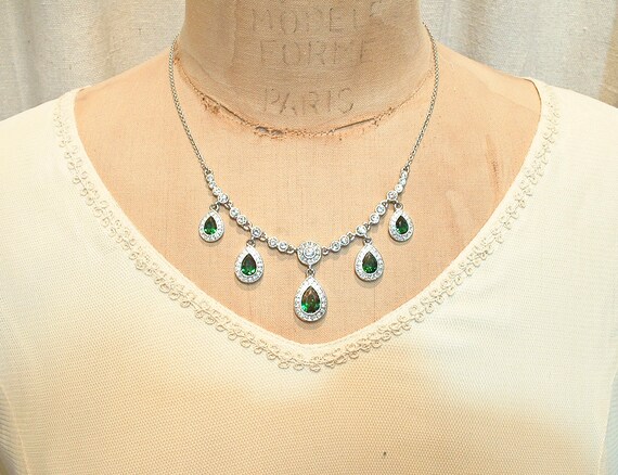 PRISTINE Vintage CAROLEE Art Deco Glam Emerald Rhines… - Gem
