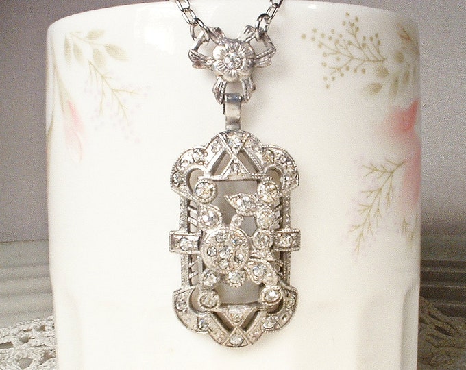 ANTIQUE Art Deco French Paste Necklace, Crystal Rhinestone Pendant ...