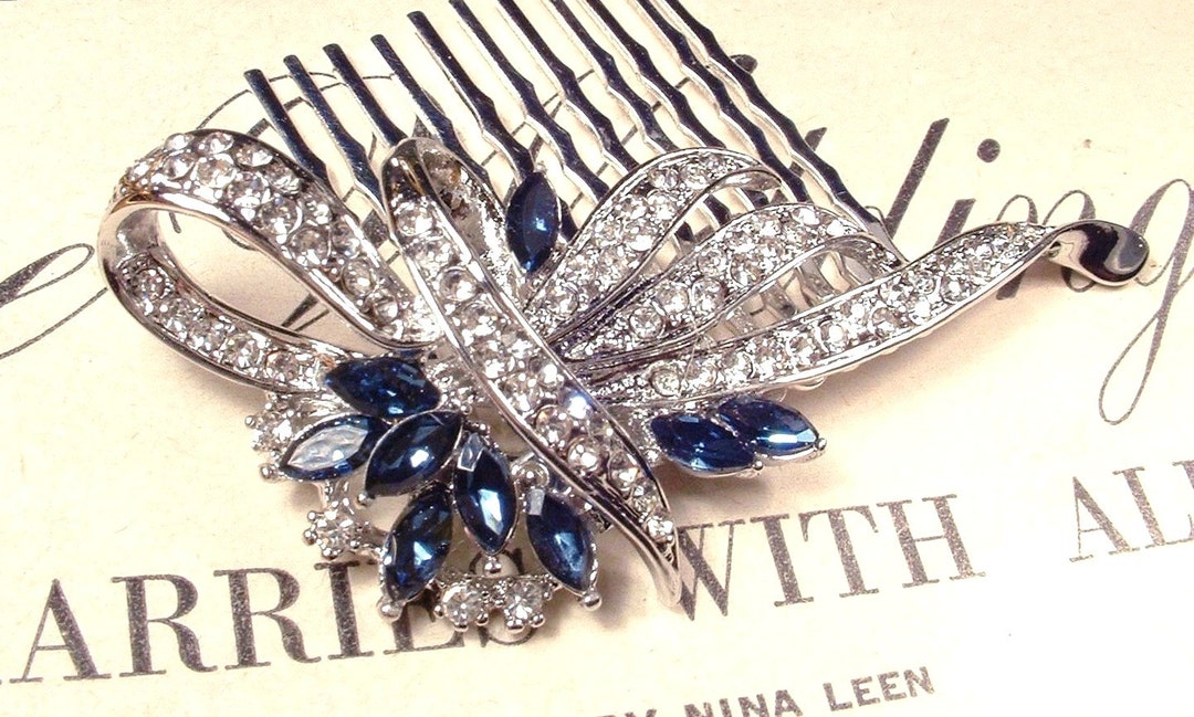 Something Blue Bridal Hair Comb Sapphire & Clear Rhinestone - Etsy