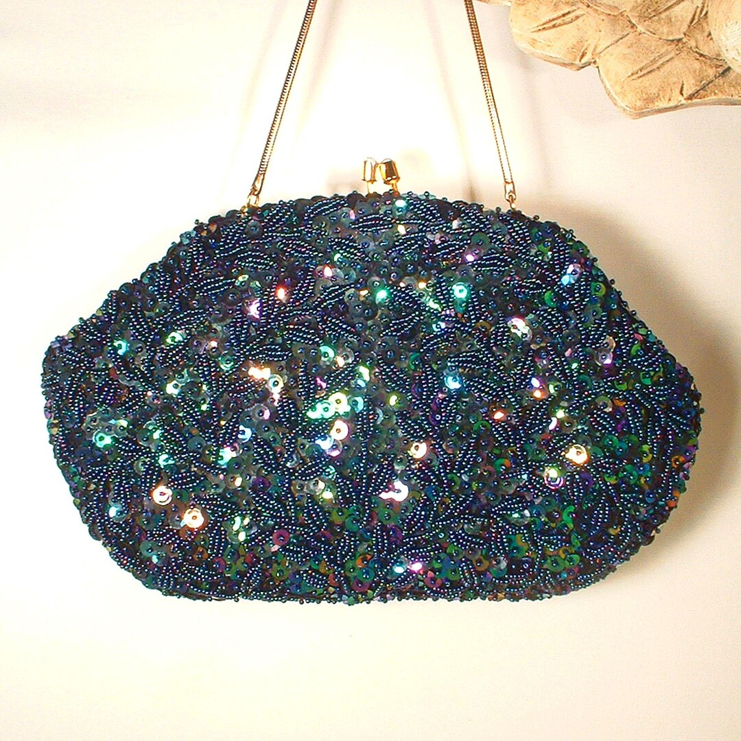 PRISTINE Walborg NAVY Blue Beaded Purse, Clutch/wristlet Evening Bag ...