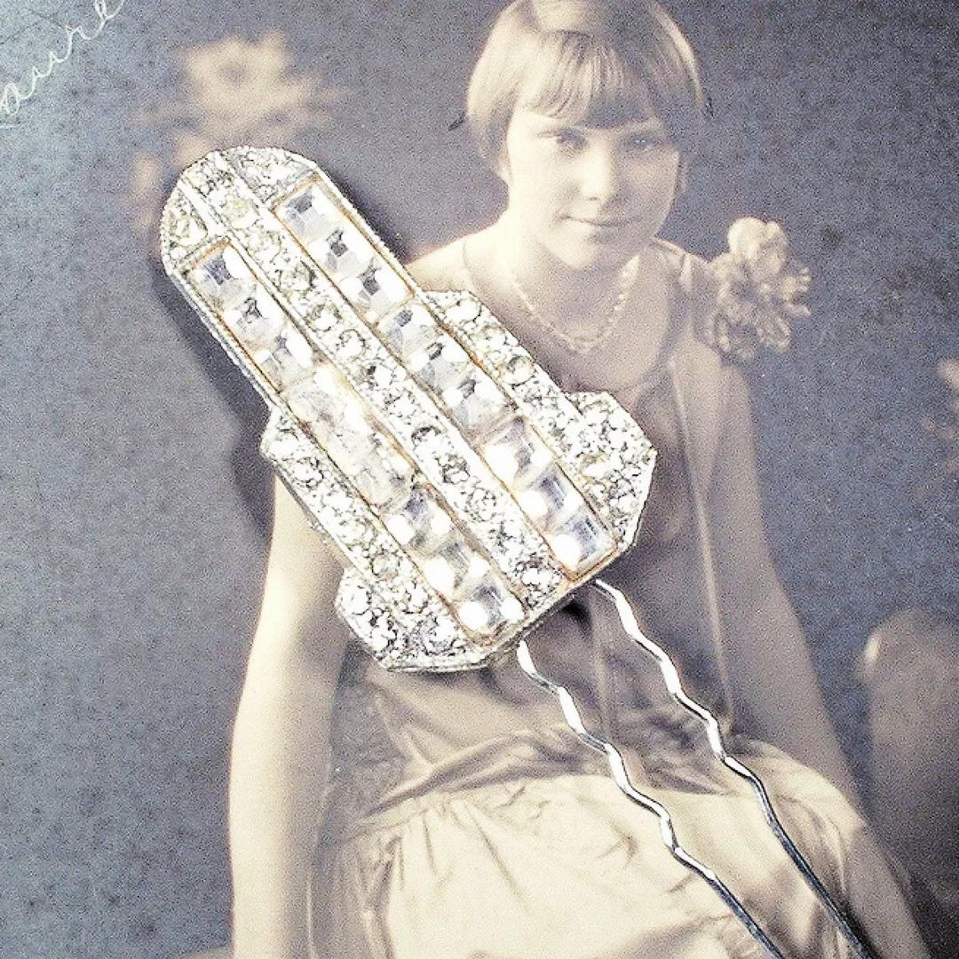 Antique 1920s Bridal Hair Pin, Art Deco Large Paste Rhinestone ...