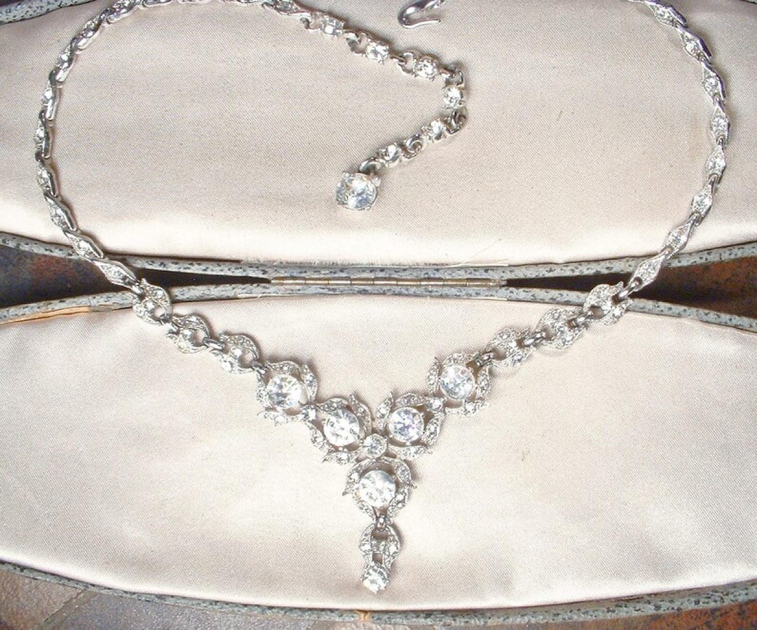 Vintage 1940s BOGOFF Rhinestone Bridal Necklace, Art Deco Old Hollywood ...