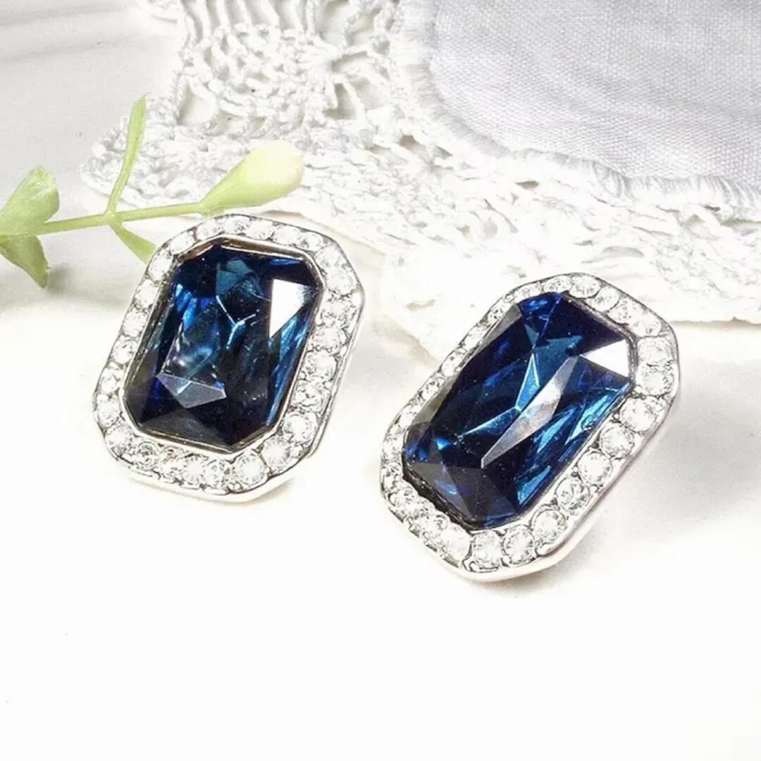 Vintage KJL Art Deco Navy Blue Rhinestone Bridal Earrings, Kenneth Jay ...