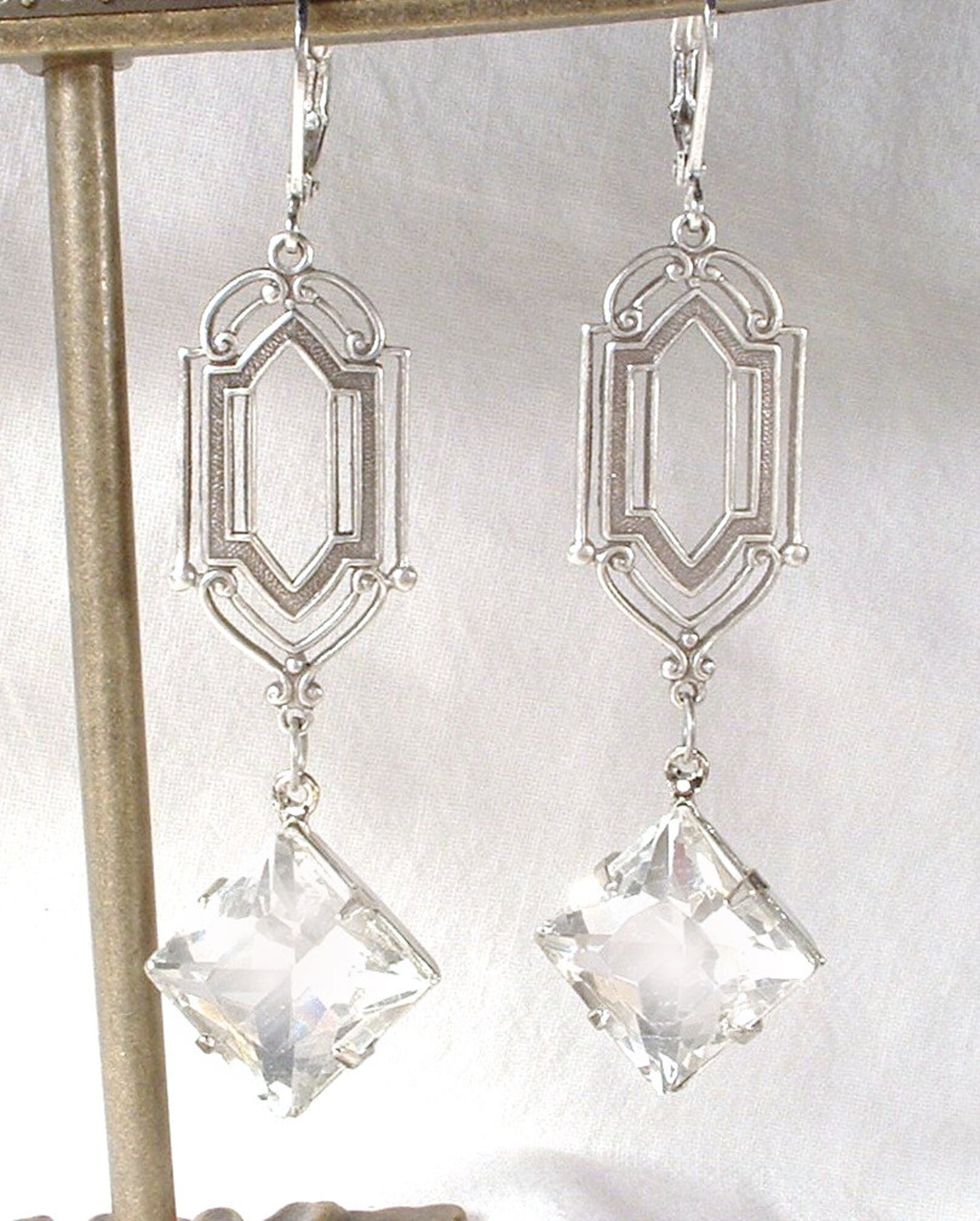1920s Art Deco Flapper Rhinestone Dangle Earrings Crystal - Etsy