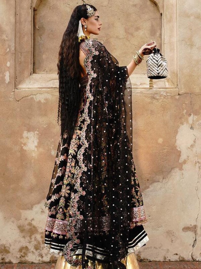 Black Pakistani Shawls Pashmina Jacquard Zari Shawl & Wrap for Weddings ...