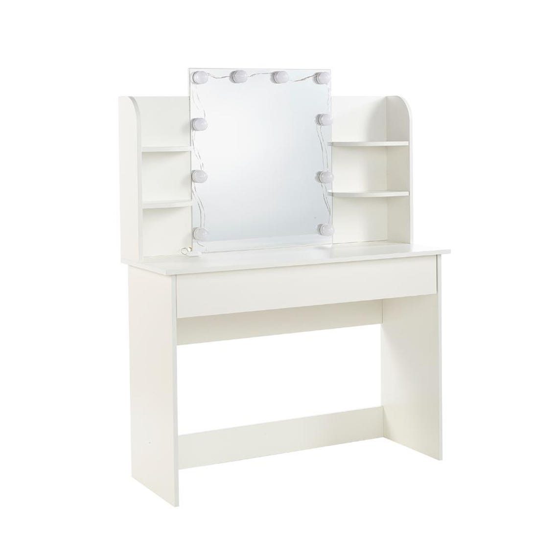 White Dressing Table With Drawers Make up Desk With LED Mirror Modern ...