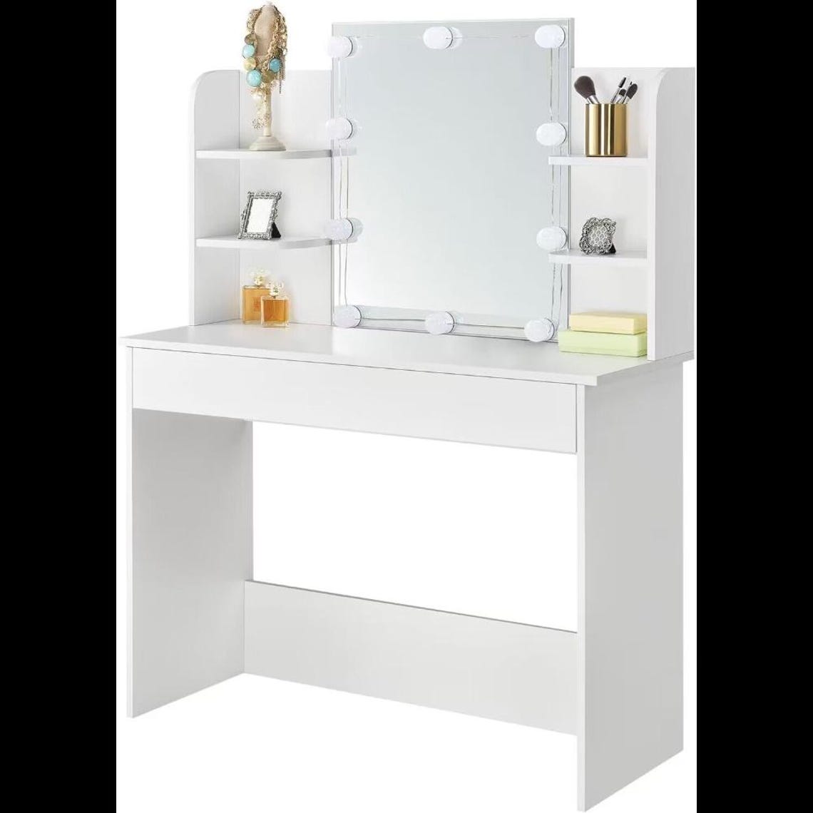 White Dressing Table With Drawers Make up Desk With LED Mirror Modern ...