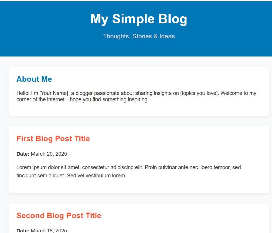 One Page Blog Website Template | Static HTML CSS Blog Template | Mobile ...