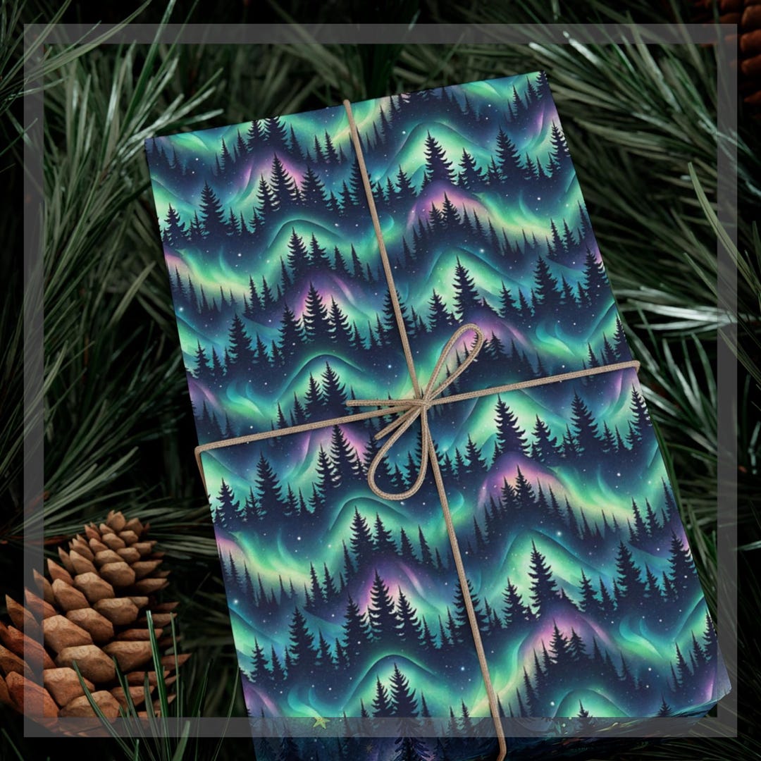 Northern Lights Gift Wrap, Forest Wrapping Paper, Stylish Wrapping ...