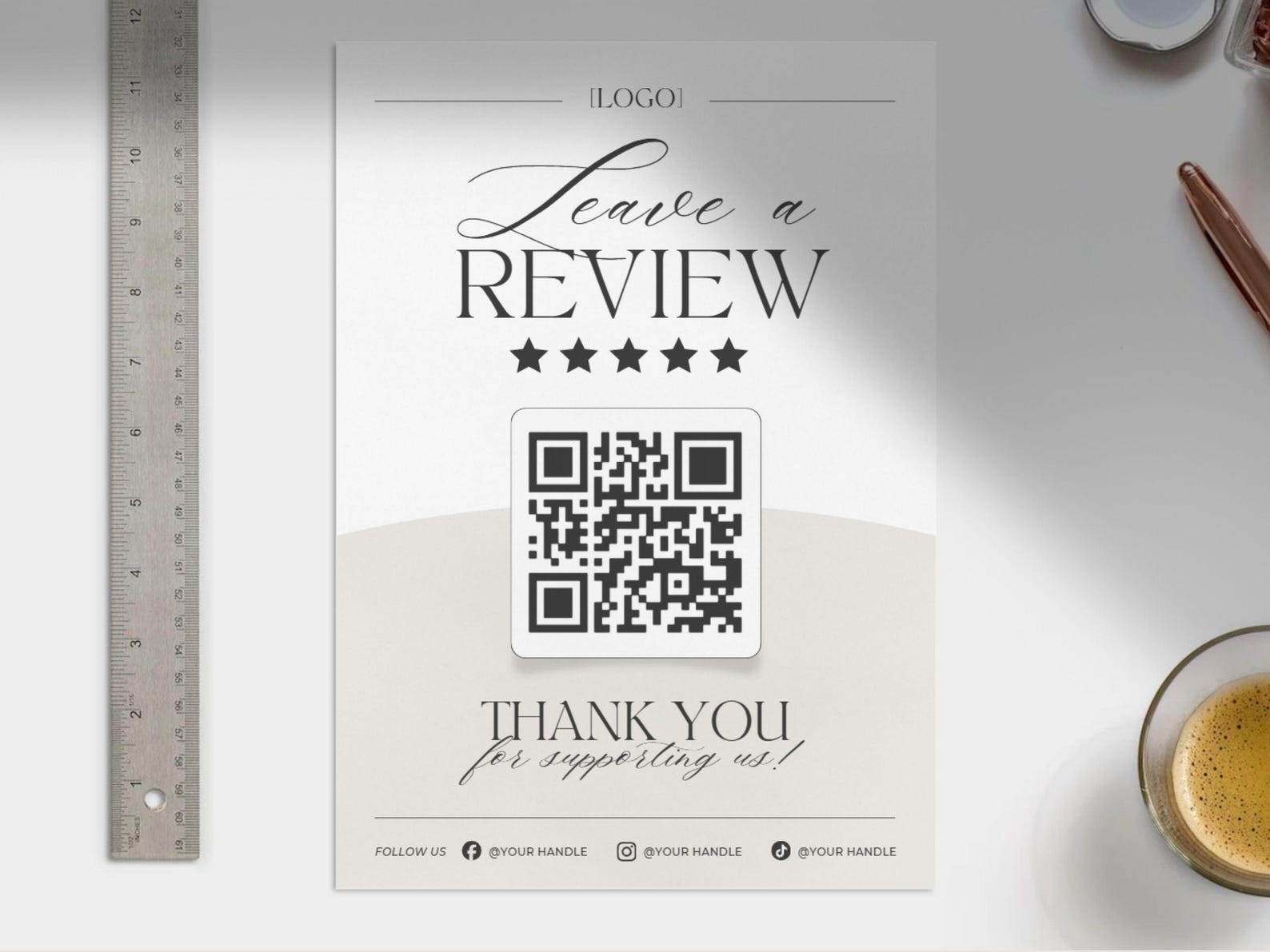 Editable Review Us Sign Template: QR Code Feedback Sign, Minimalistic ...