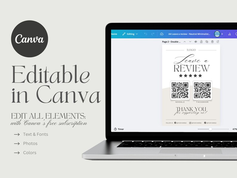 Editable Review Us Sign Template: QR Code Feedback Sign, Minimalistic ...