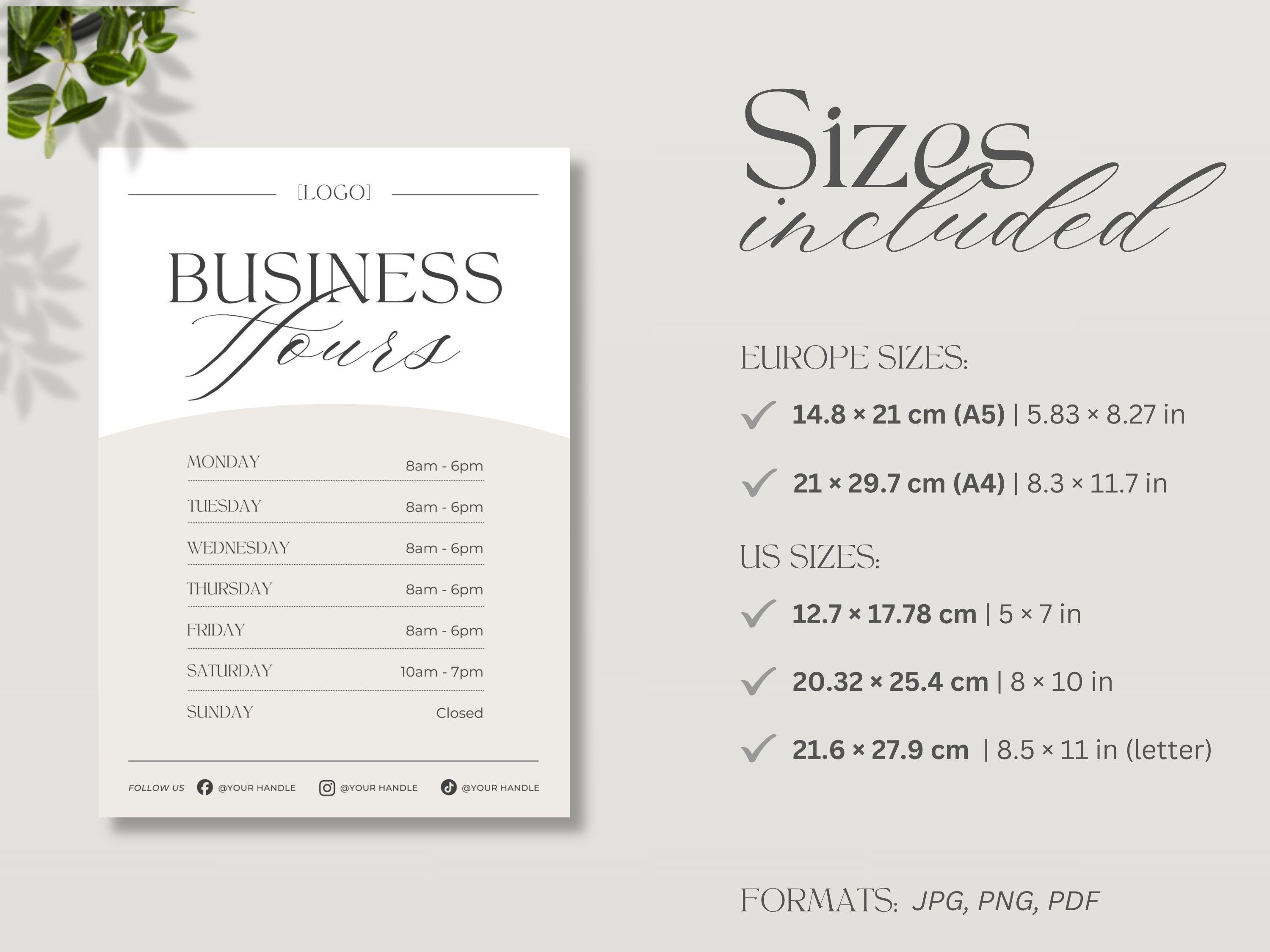 Editable Business Hours Sign Template: Minimal Store Time Printable ...