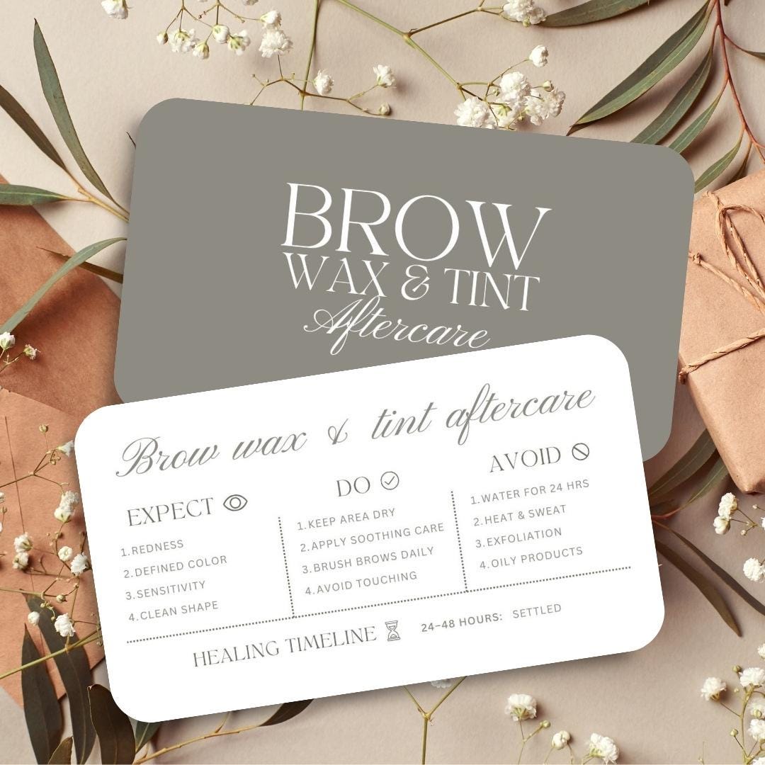 Brow Wax & Tint Aftercare Card: Editable Brow Care Client Instructions ...
