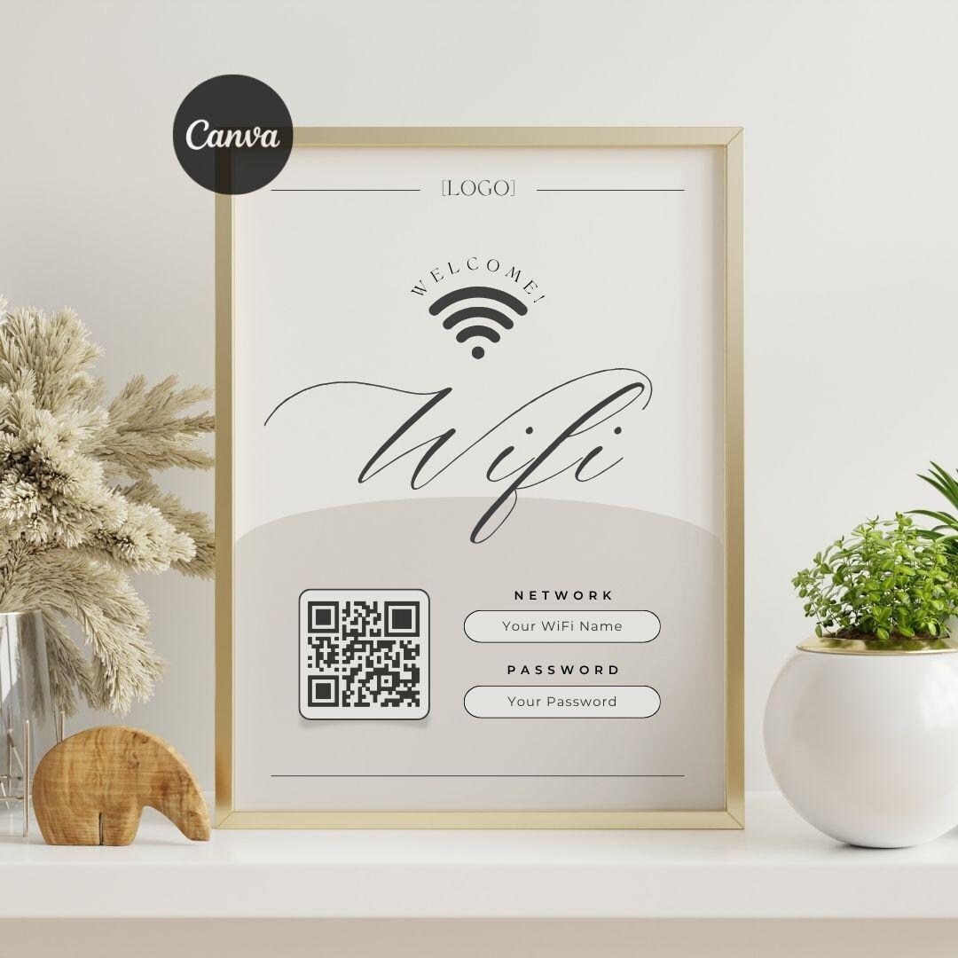 Editable Wifi Sign Template: QR Code Internet Password, Minimalistic ...