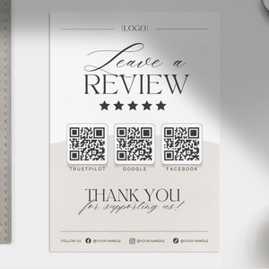 Editable Review Us Sign Template: QR Code Feedback Sign, Minimalistic ...