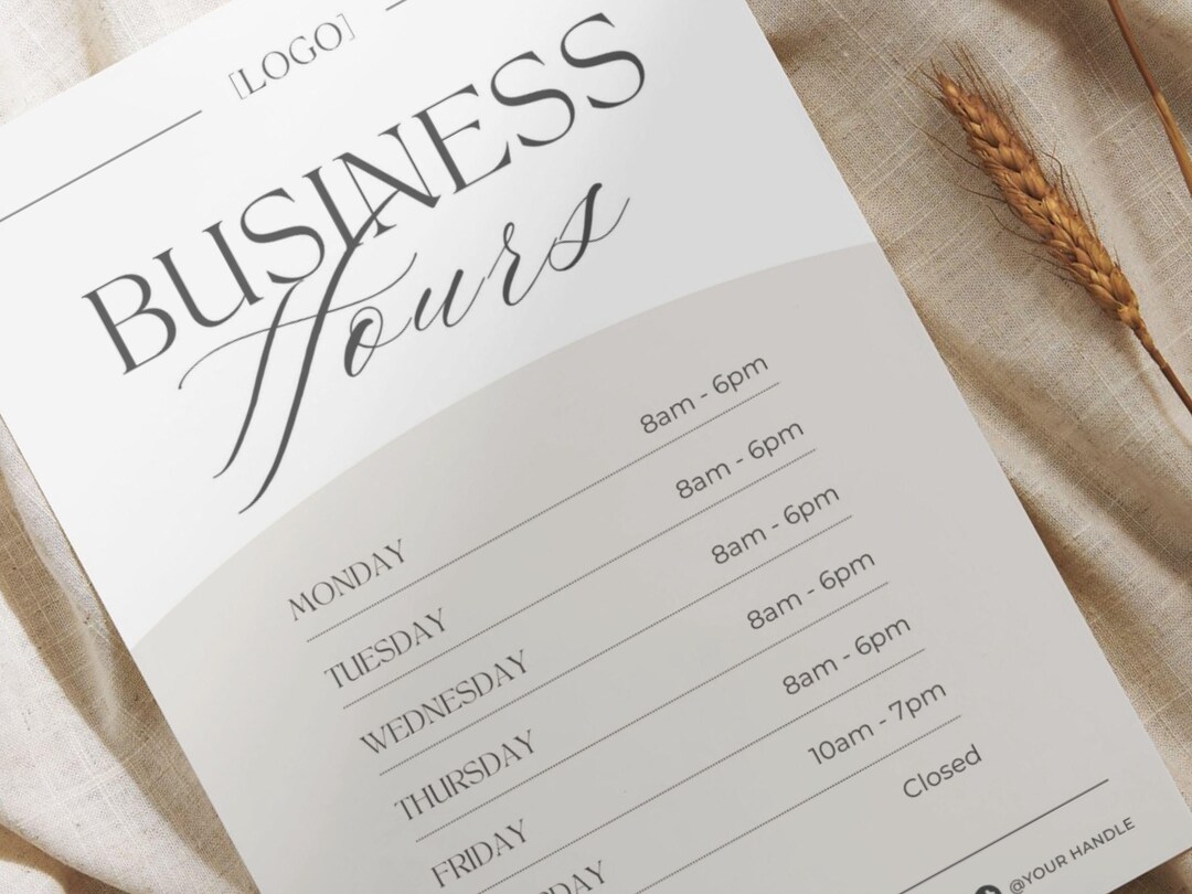 Editable Business Hours Sign Template: Minimal Store Time Printable ...