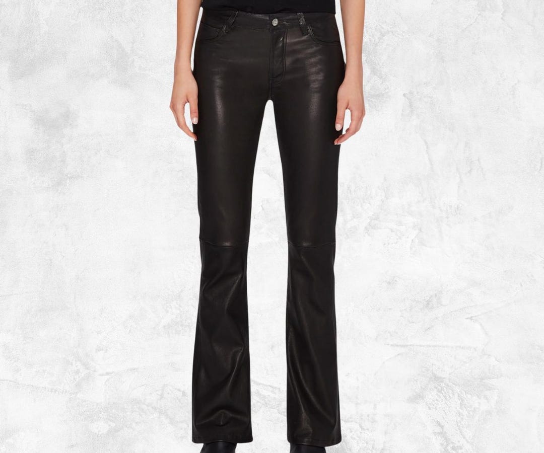 Black Leather Bootcut Pants: Women's Real Leather Trousers With Satin ...