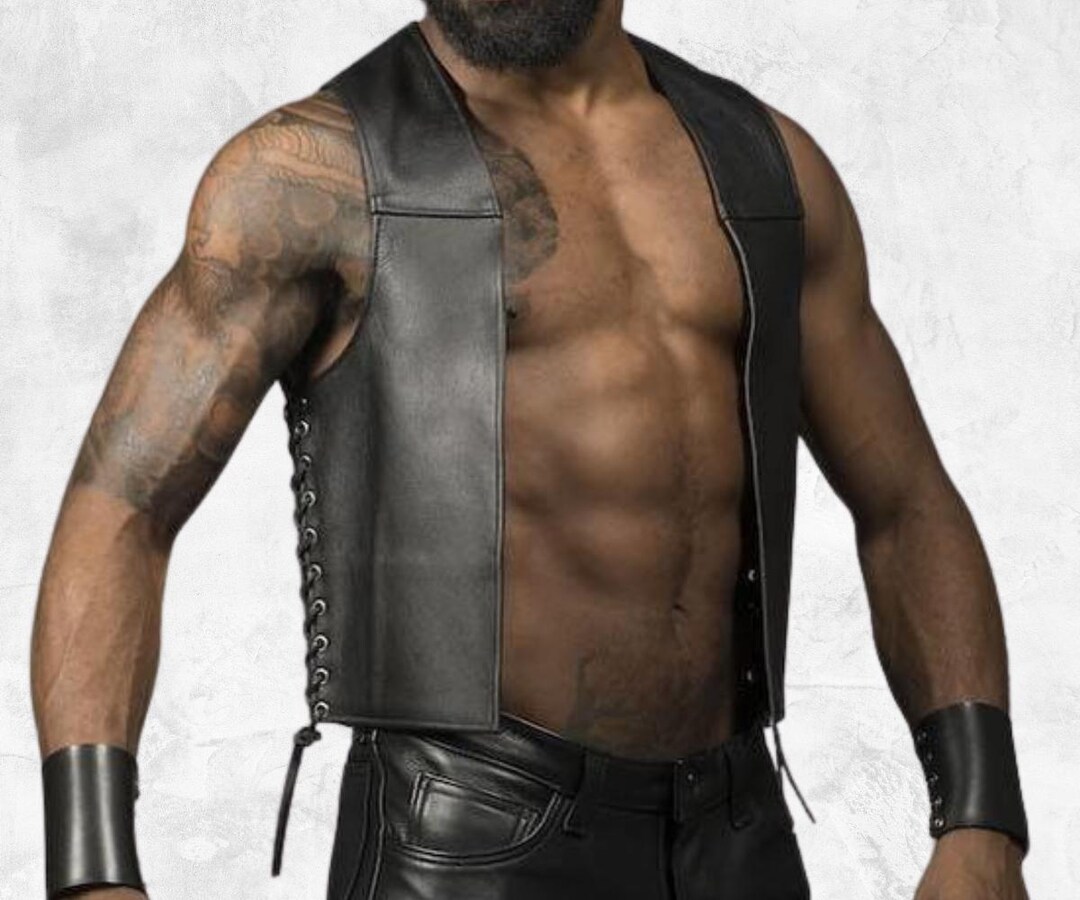 Men’s Black Leather Bar Vest | Handcrafted | Lightweight & Durable - Etsy