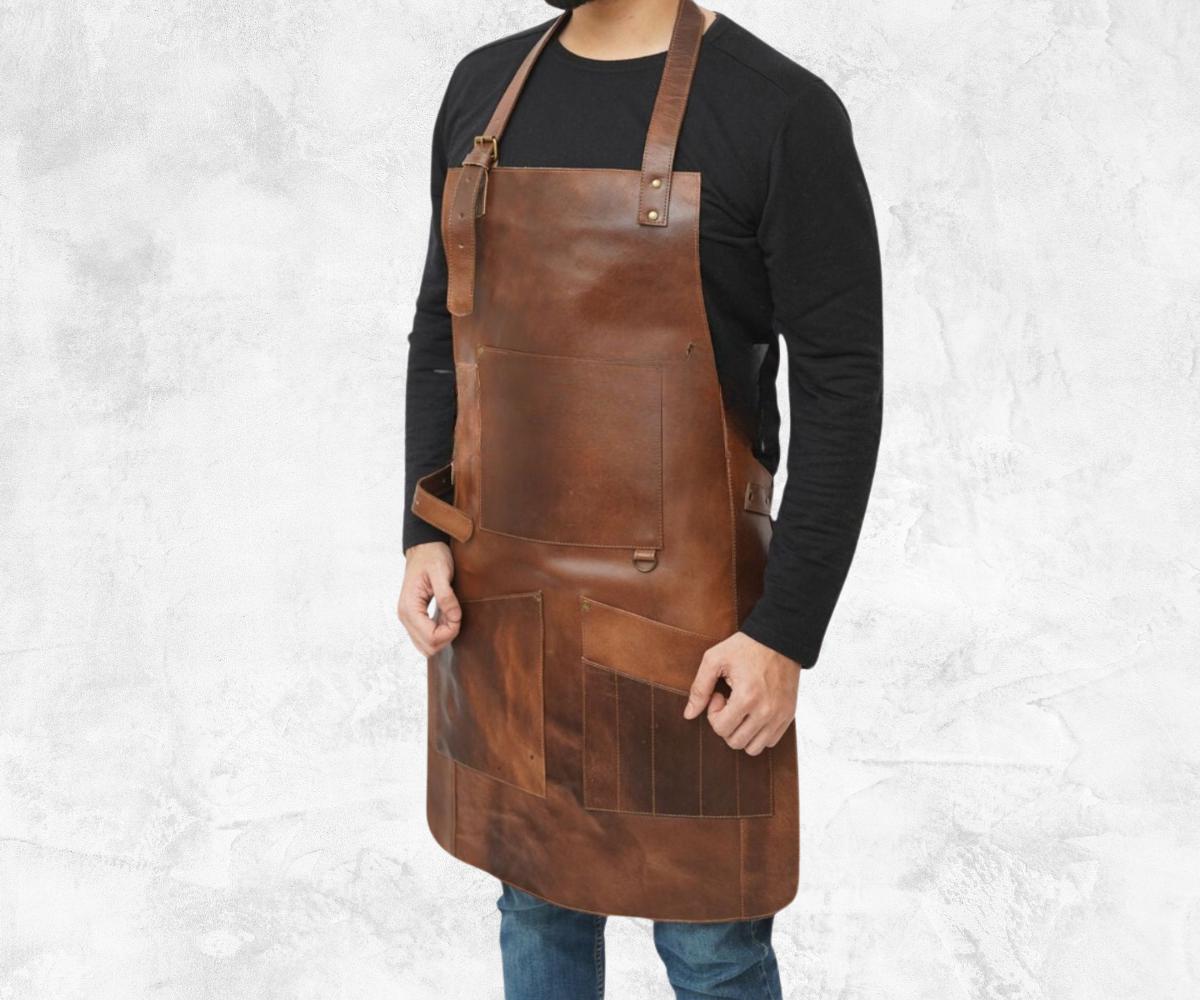 Brown Cowhide Leather Work Apron With Ample Storage | Durable ...