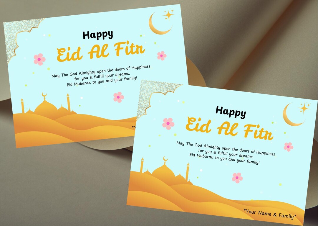 Eid Fitr Card for Family, Friends and Small Business Simple Design ...