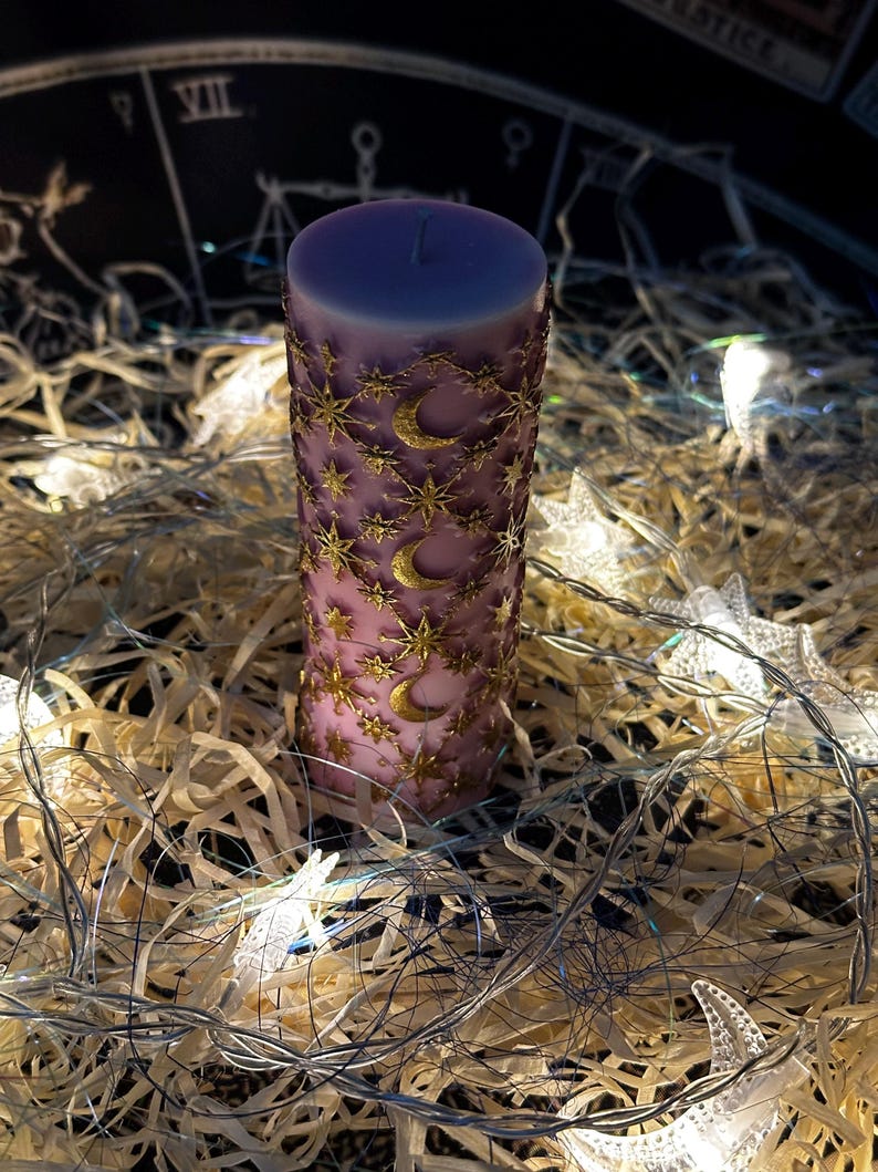 Pink Moon & Stars Candle, Celestial Decor, Witchy Altar Gift, Mystic ...