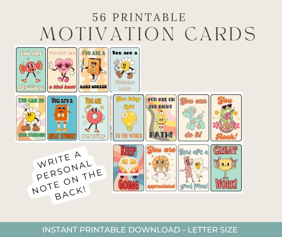 Set of 56 Printable Compliment Kindness Motivation Inspiration Cards ...