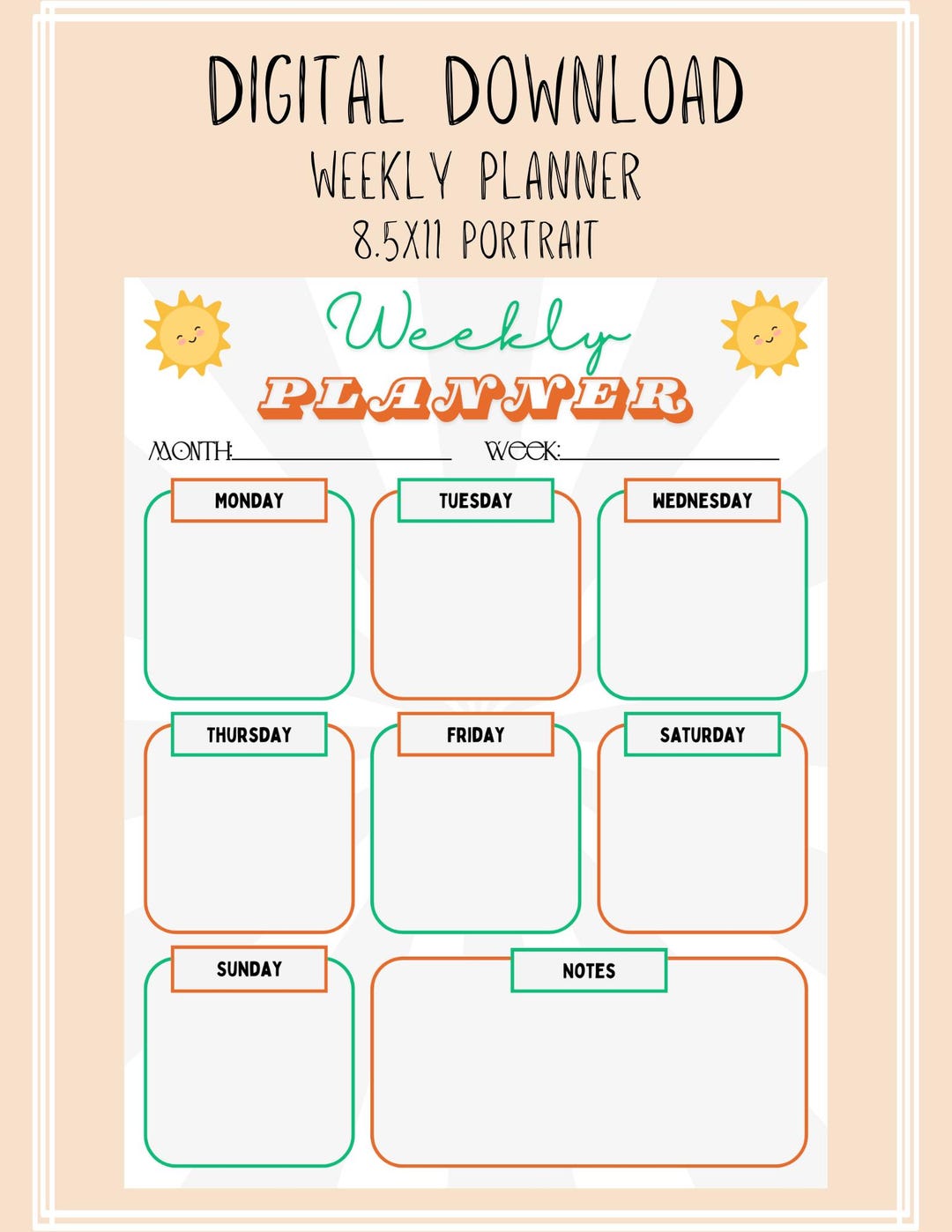 Summer Theme Daily Planner Page, Printable Letter Size Instant Download ...