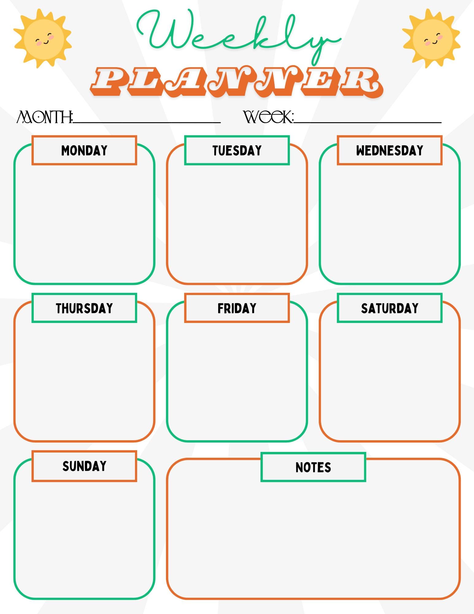 Summer Theme Daily Planner Page, Printable Letter Size Instant Download ...