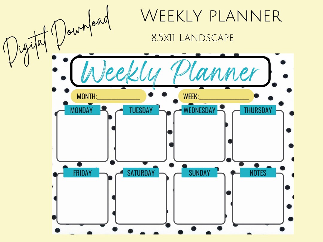Polka Dot Daily Planner Page, Printable Letter Size Landscape Instant ...