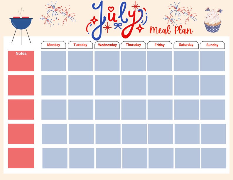 Year Long Monthly Meal Planner, Printable Letter Size Landscape Instant ...