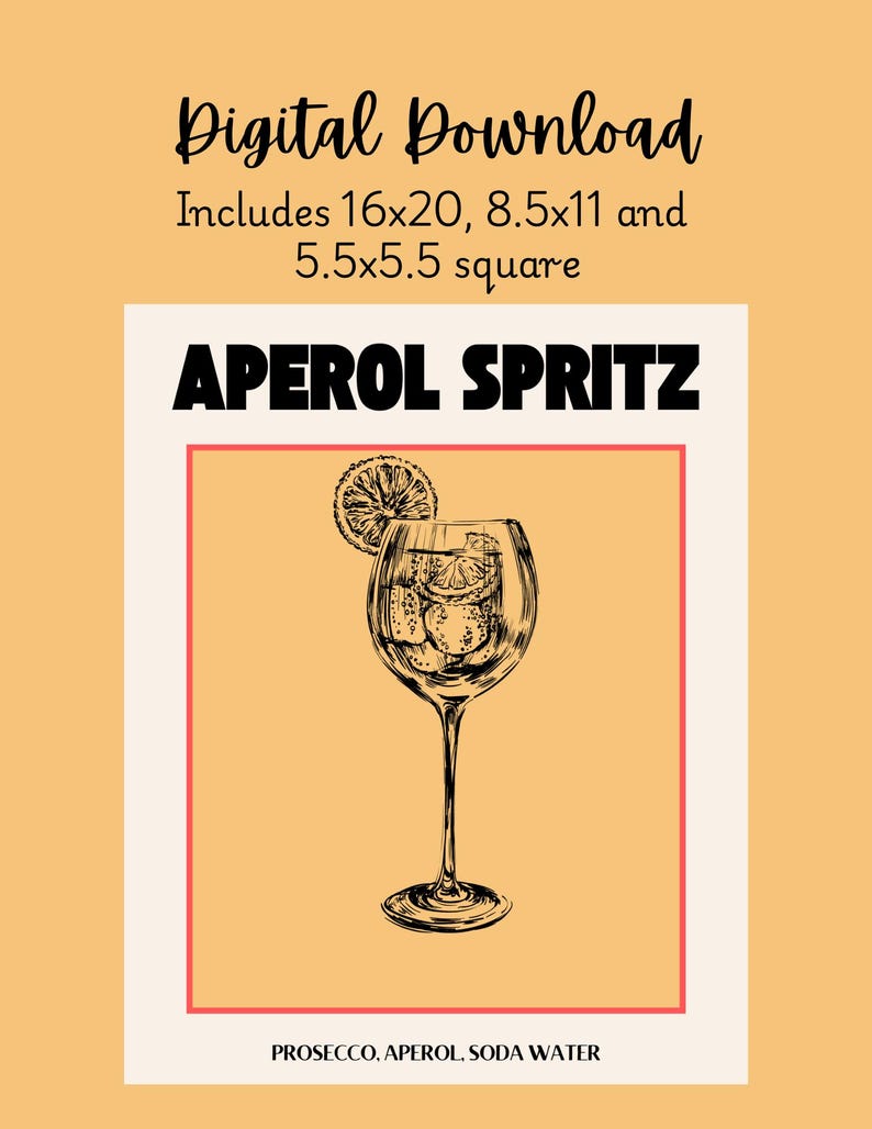 Digital Download Aperol Spritz Print Poster or Bar Card - Etsy