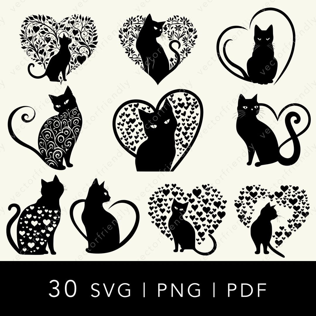Cat Heart SVG Bundle, Cat Heart SVG, Cat Svg Bundle, Cat Heart Cut File ...