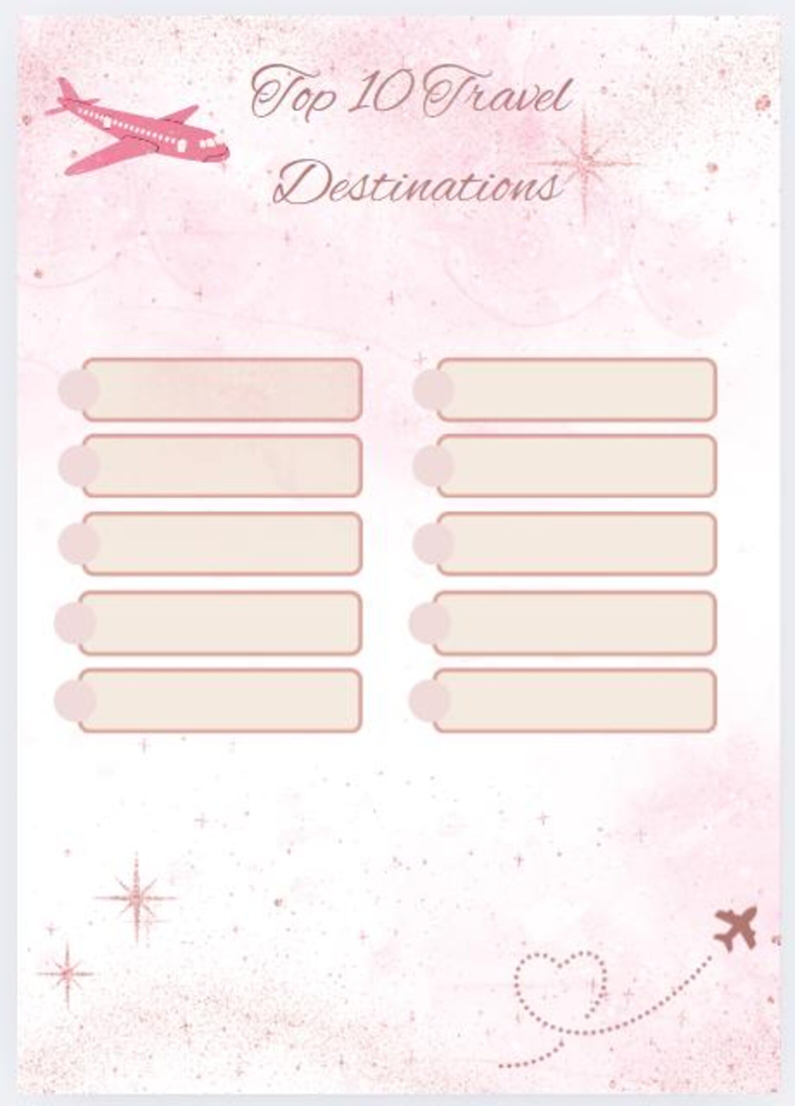 Printable Top 10 Travel Destinations - Etsy