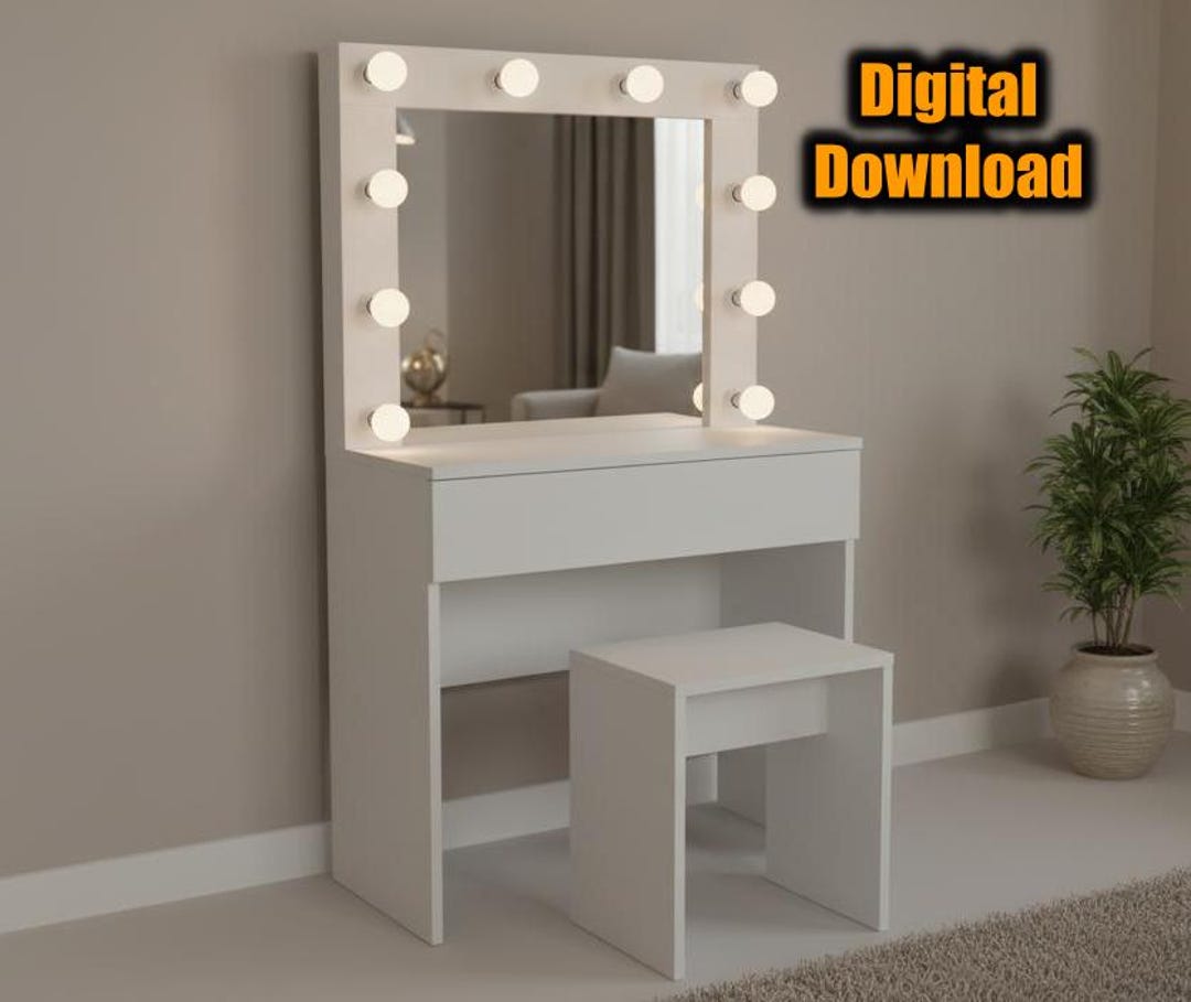 DIY Hollywood Makeup Vanity Table/desk With Mirror and Lights + Chair ...