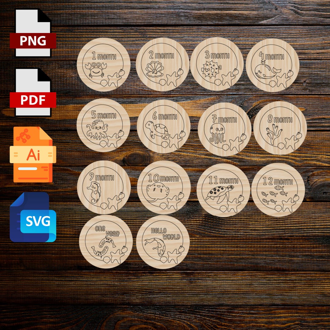 Monthly Milestone Set Laser Cut Files, Sea Thema Monthly Milestone Set ...