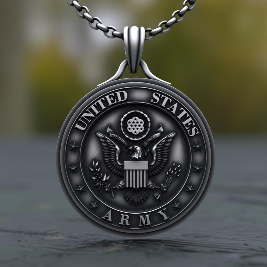 Sterling Silver US Army Pendant Necklace: Military Medallion, Veteran ...