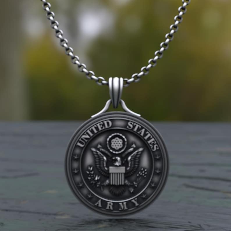 Sterling Silver US Army Pendant Necklace: Military Medallion, Veteran ...