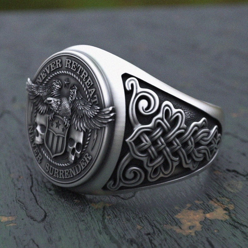 Sterling Silver Eagle Skull Ring: Biker Military Signet Jewelry - Etsy