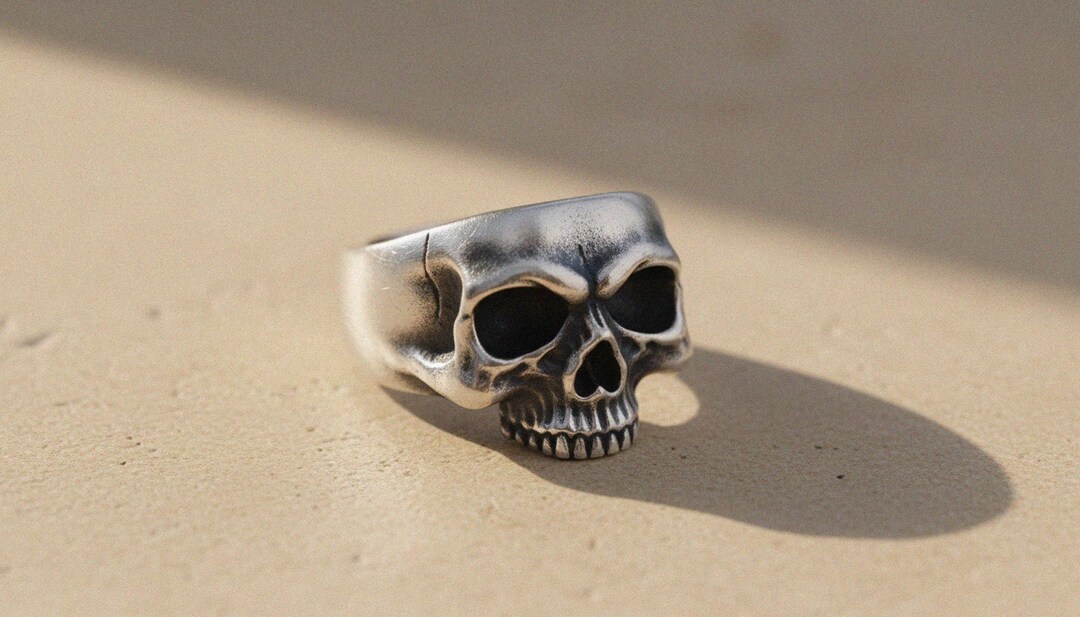 Half Skull Ring: Detailed Cracked Design - Sterling Silver Jewelry - Etsy