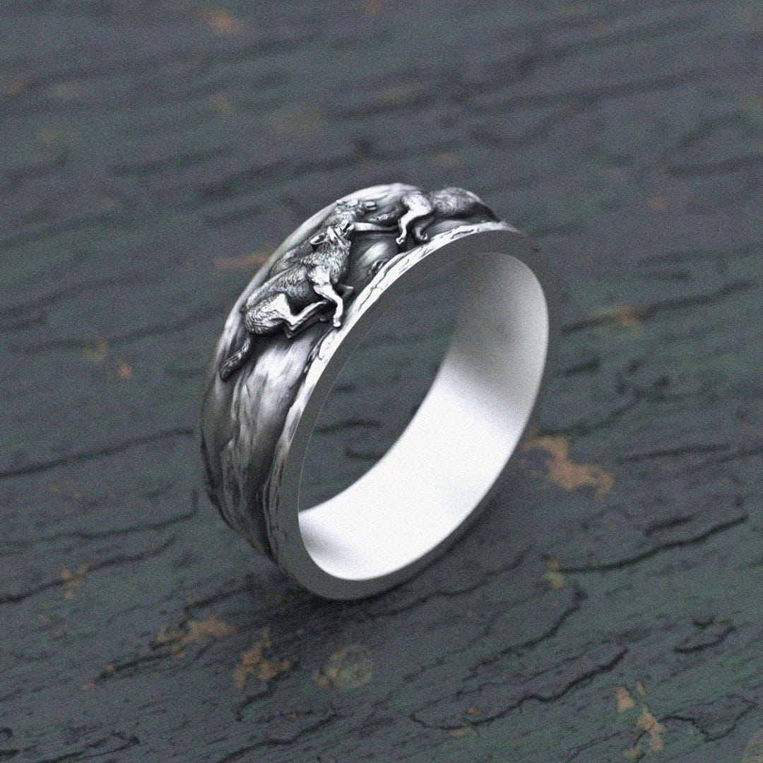 Wolf Pack Ring 925 Sterling Silver Running Wolves Band | Wildlife ...