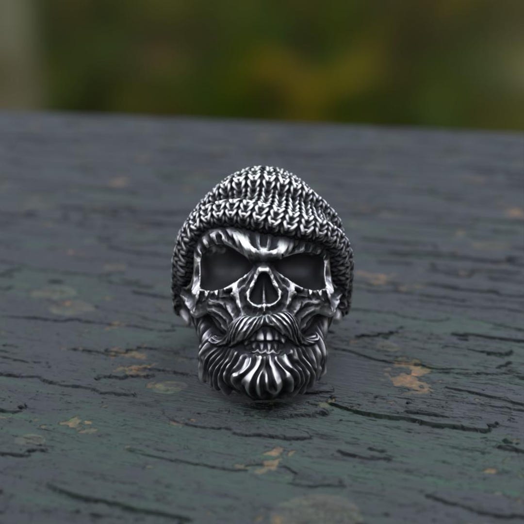 Bearded Skull Ring: 925 Sterling Silver Handcrafted Gothic Unisex ...