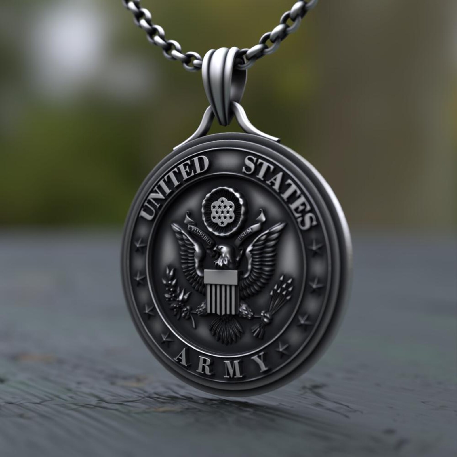 Sterling Silver US Army Pendant Necklace: Military Medallion, Veteran ...