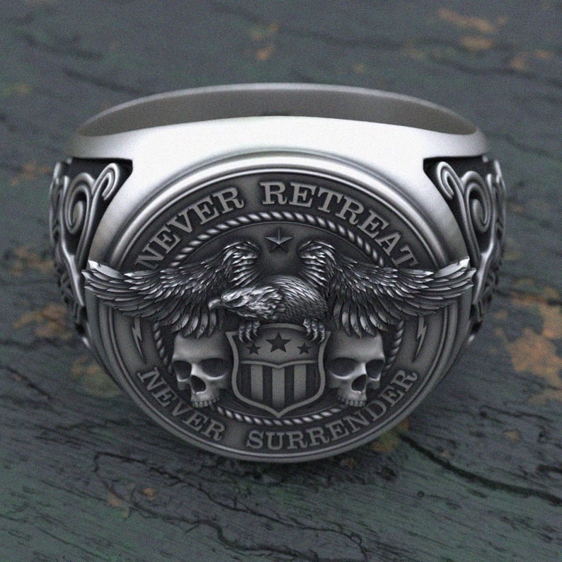 Sterling Silver Eagle Skull Ring: Biker Military Signet Jewelry - Etsy